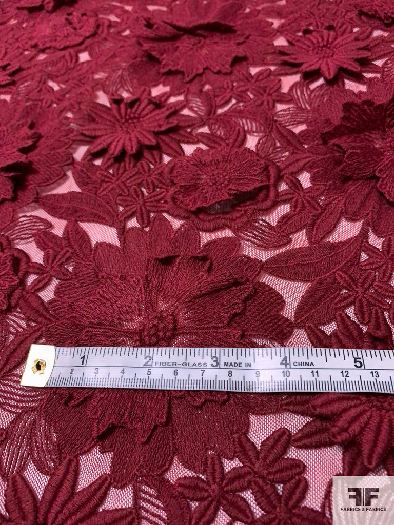 3D Floral Heavily Embroidered Tulle - Maroon | FABRICS & FABRICS ...