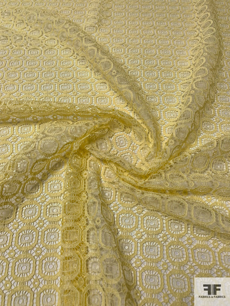 Italian Geometric Lace with Fine Cording - Soft Yellow | FABRICS ...