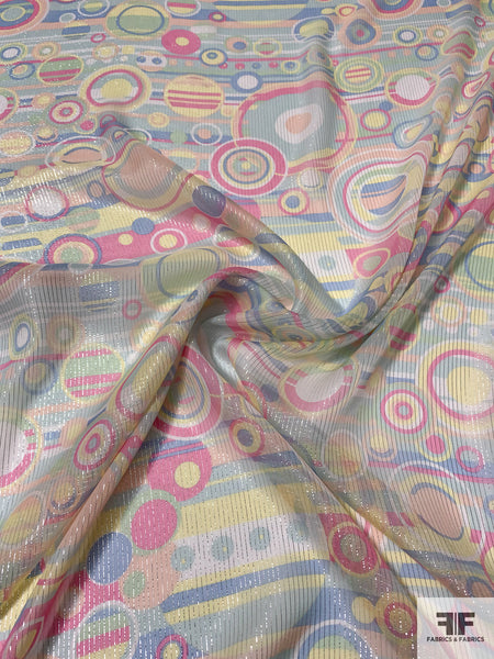 Groovy Circles Printed Silk Chiffon with Silver Lurex Pinstripes - Pink ...