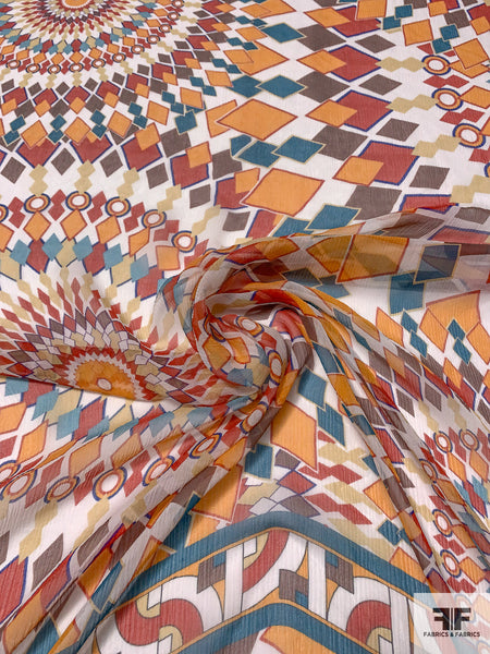Ethno-Geometric Circle Pattern Printed Crinkled Silk Chiffon Panel ...