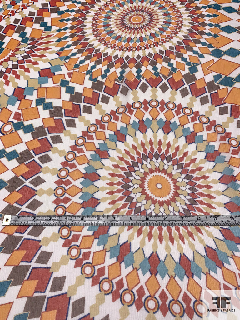 Ethno-Geometric Circle Pattern Printed Crinkled Silk Chiffon Panel ...