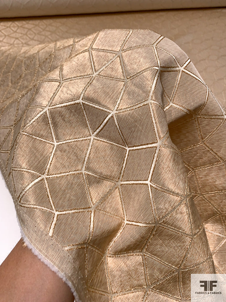Geometric Mosaic Slightly Textured Brocade - Champagne-Gold | FABRICS ...