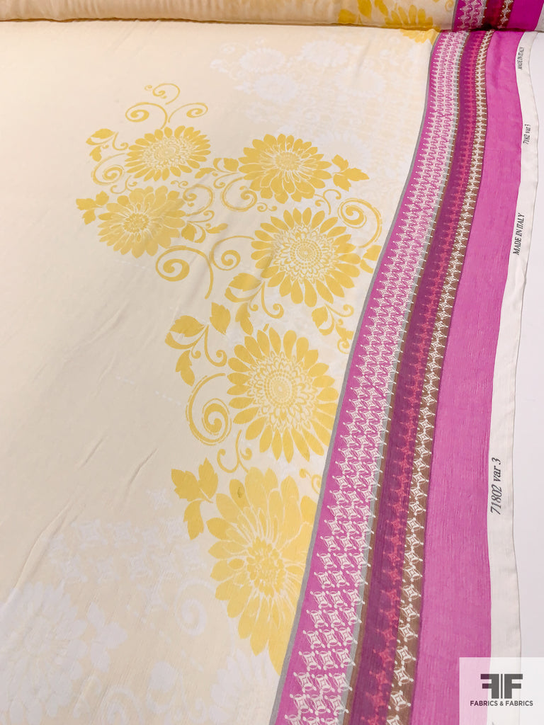 Border Pattern Printed Crinkled Silk Chiffon Panel - Hot Pink/Yellow ...