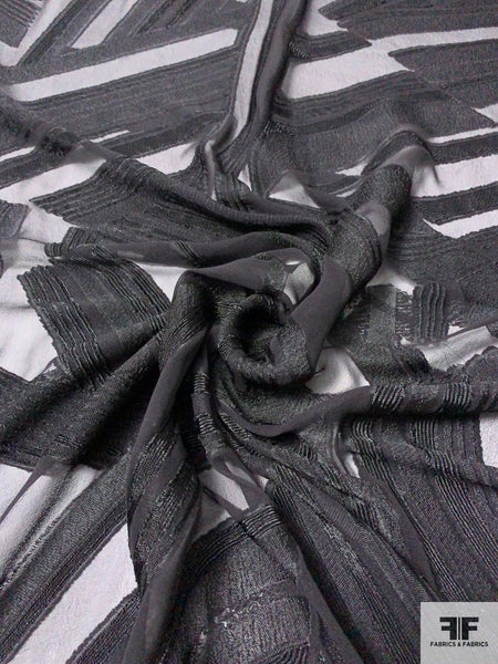 Italian Multi-Directional Textured Streaks Silk Chiffon - Black ...