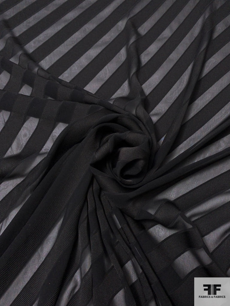 Made in Spain Diagonal Striped Silk Chiffon - Black | FABRICS & FABRICS ...