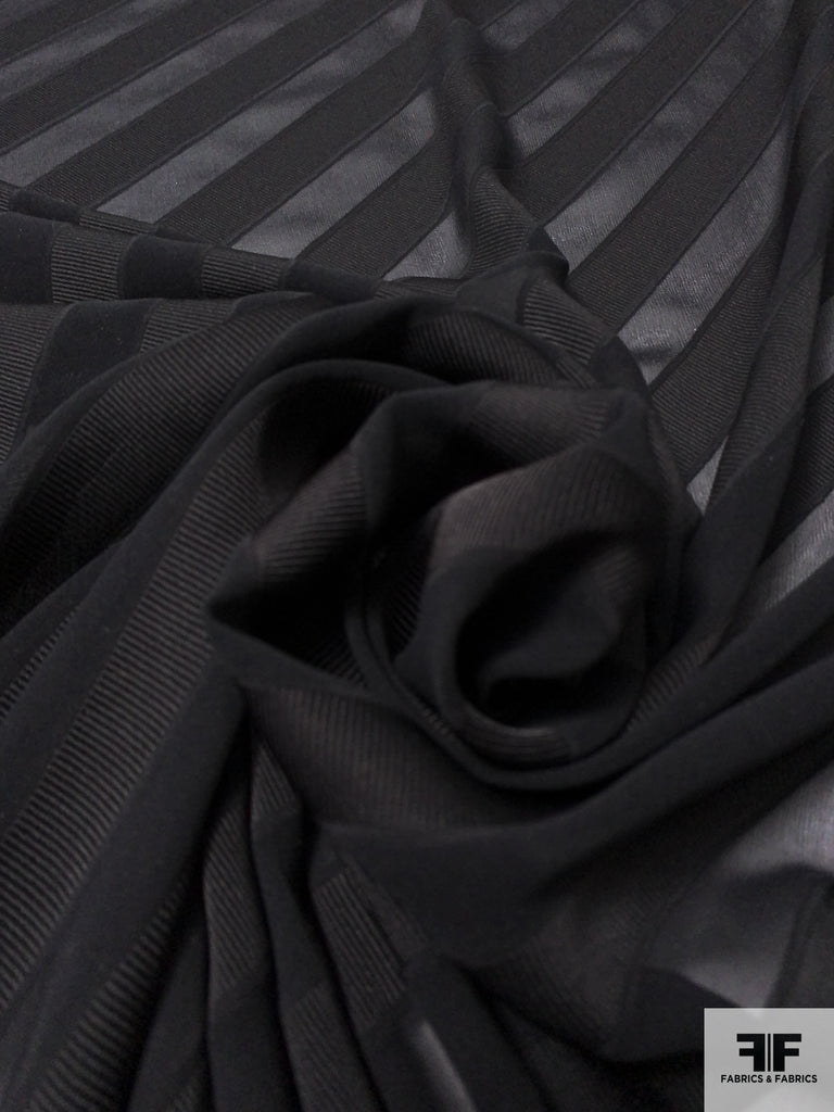 Made in Spain Diagonal Striped Silk Chiffon - Black | FABRICS & FABRICS ...