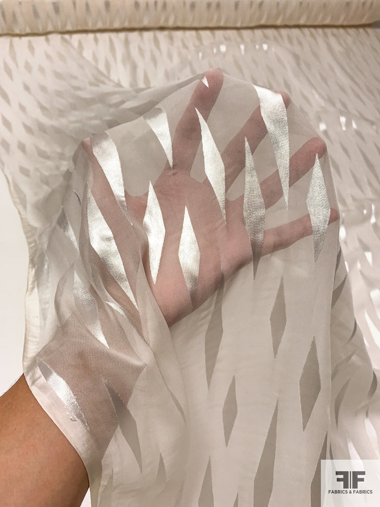 Elongated Diamond Pattern Burnout Satin Silk Chiffon - Off-White ...