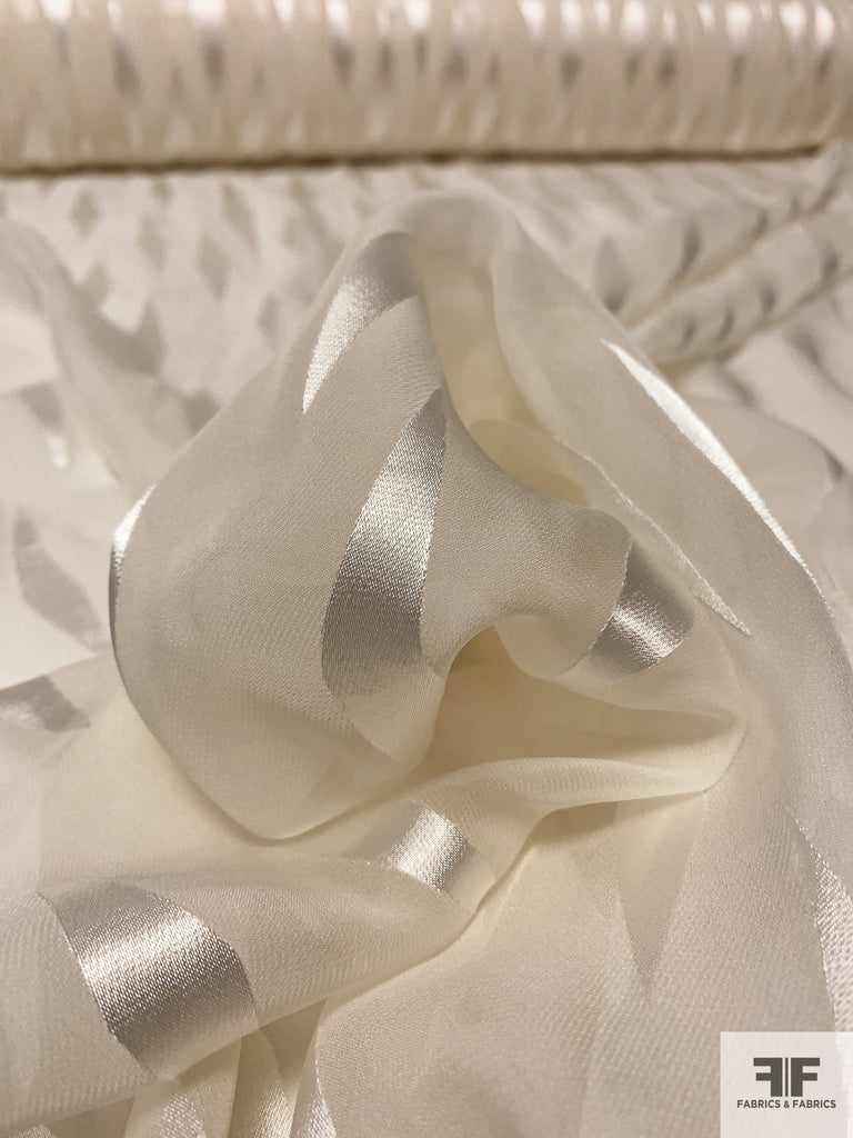 Elongated Diamond Pattern Burnout Satin Silk Chiffon - Off-White ...
