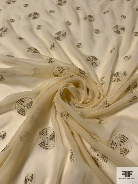 Silk Chiffon with Circular Disc Lurex Embroidery - Creamy Sand/Gold ...
