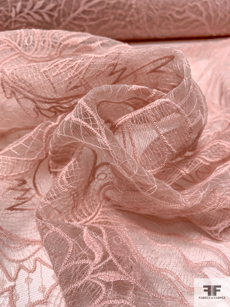 Leaf Pattern Embroidered Tulle - Dusty Pink | FABRICS & FABRICS ...