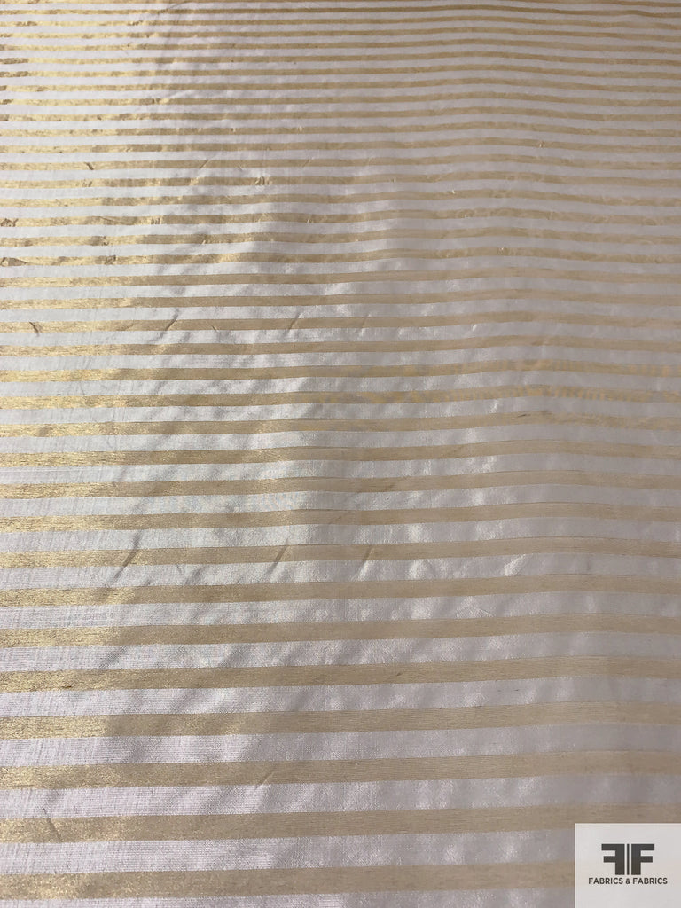 Horizontal Striped Lurex Polyester Organza - Gold/White | FABRICS ...