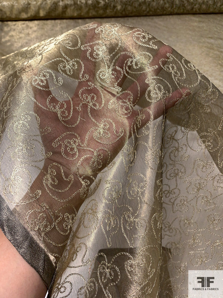 Metallic Organza with Intricate Metallic Thread Embroidery - Antique ...