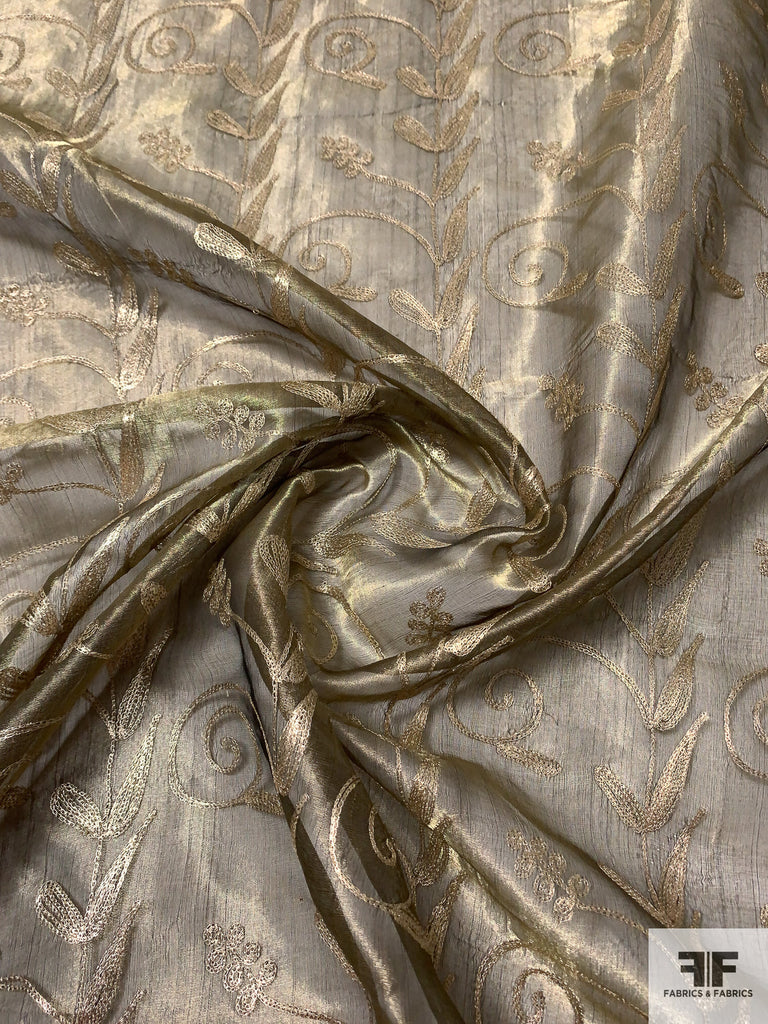 Metallic Organza with Vine Metallic Thread Embroidery - Gold/Black ...