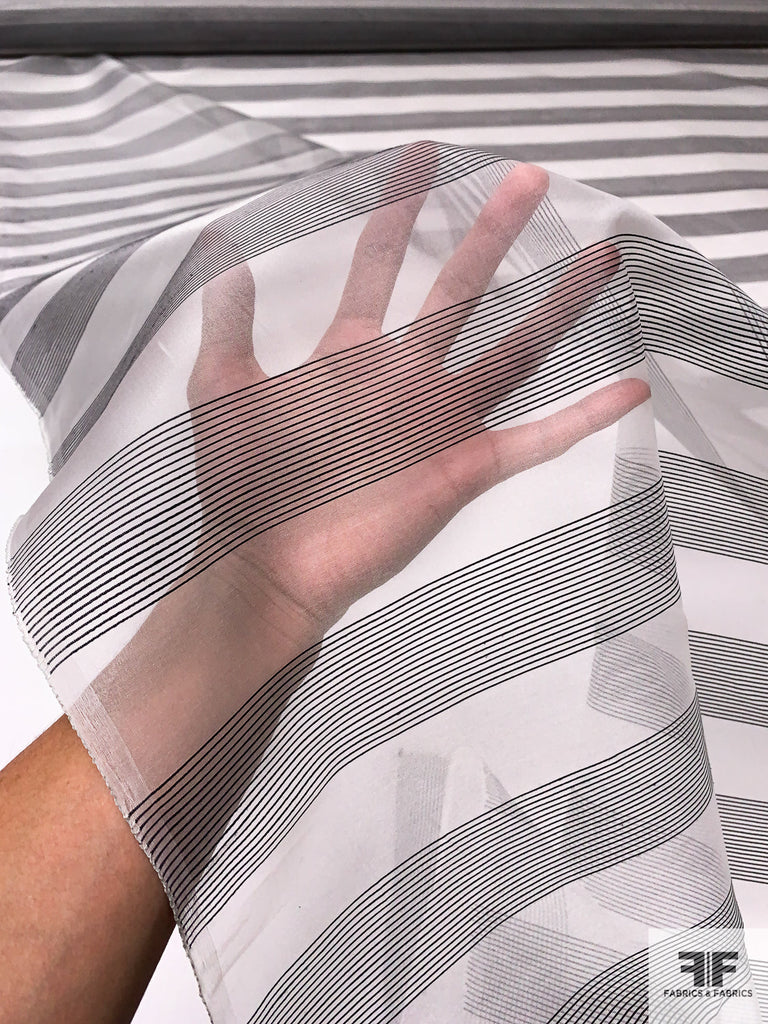 Horizontal Striped Silk Organza - Black/Off-White | FABRICS & FABRICS ...