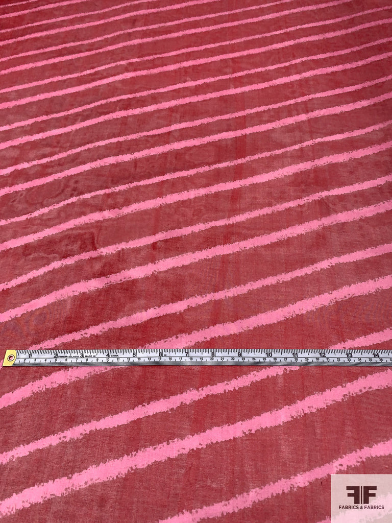 Diagonal Striped Spray Painted-Look Printed Silk Organza - Red/Magenta ...