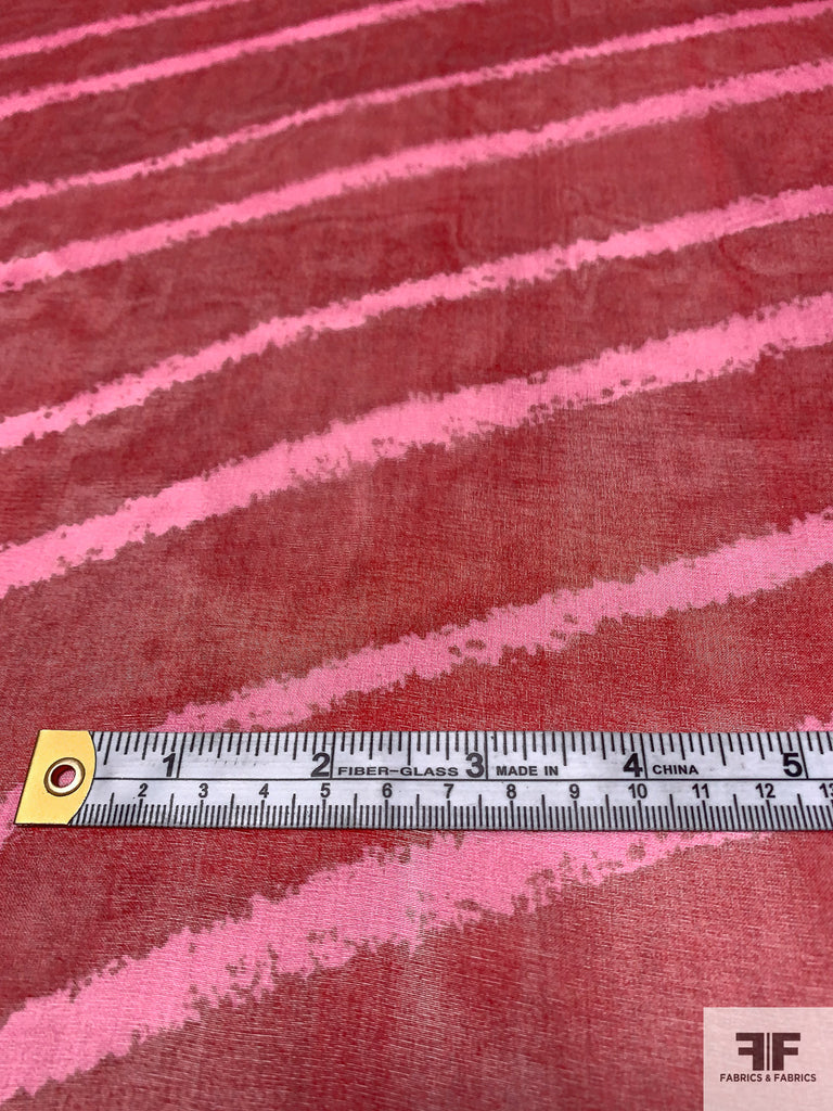 Diagonal Striped Spray Painted-Look Printed Silk Organza - Red/Magenta ...