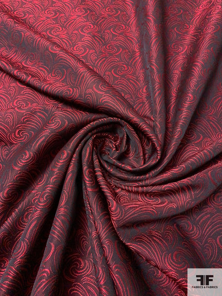 Wind Swirl Pattern Brocade - Cranberry/Black | FABRICS & FABRICS ...