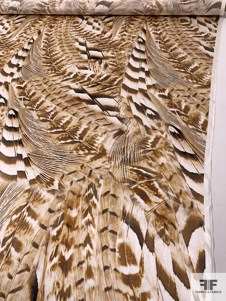 Feather-Look Striations Printed Silk Charmeuse - Earthy Gold/Black/Off ...