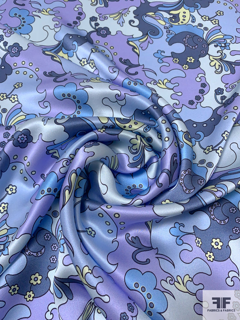 Pucci-esque Paisley-Like Printed Silk Charmeuse - Shades of Blue ...