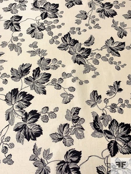 Vintage-Look Leaf Printed Silk Shantung - Ivory/Black | FABRICS ...
