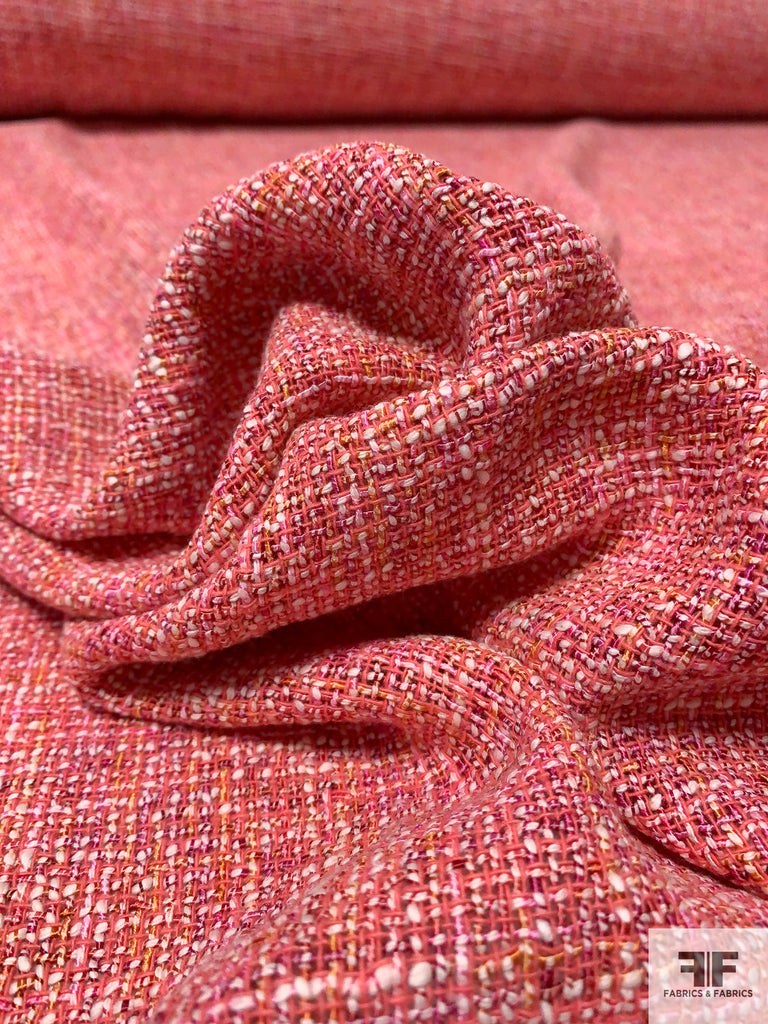 Italian Loosely Woven Cotton Tweed Suiting - Coral/Pink/Orange ...