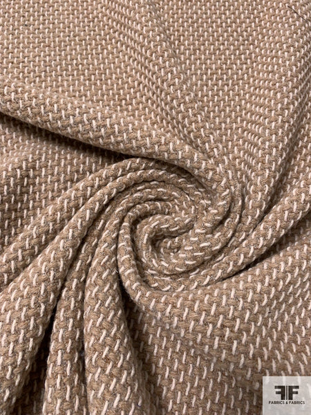 Italian Stitch Pattern Wool Blend Jacket Weight Tweed - Beige/Natural ...