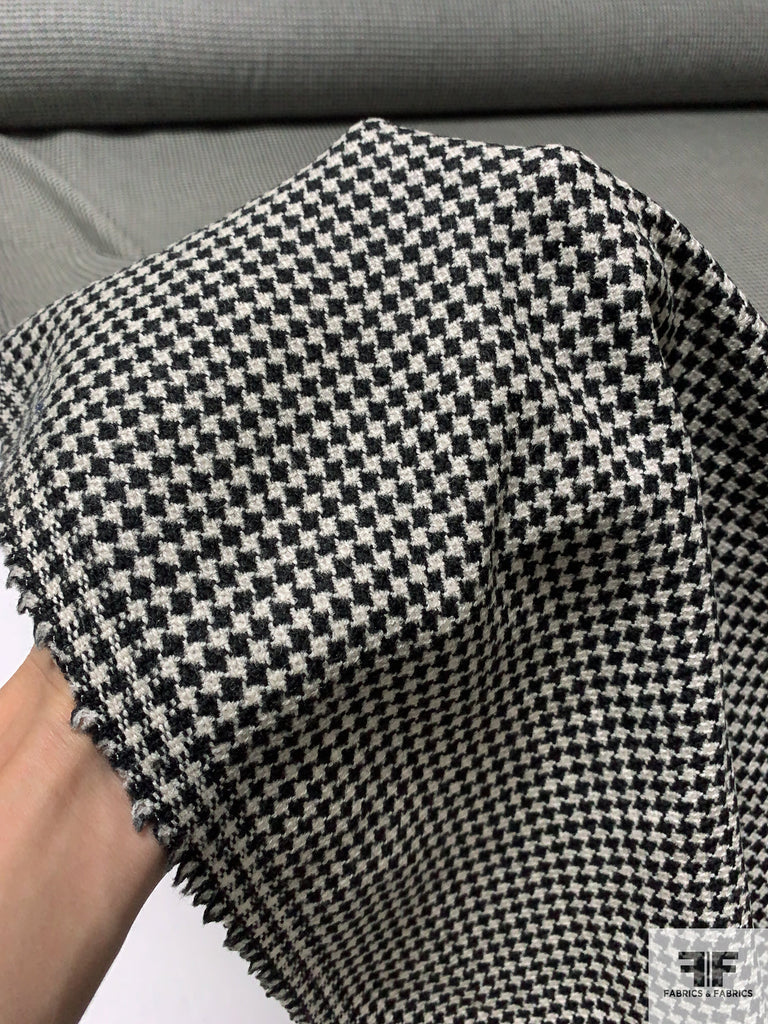 Italian Reversible Small Houndstooth Wool Jacket Weight Tweed - Black ...