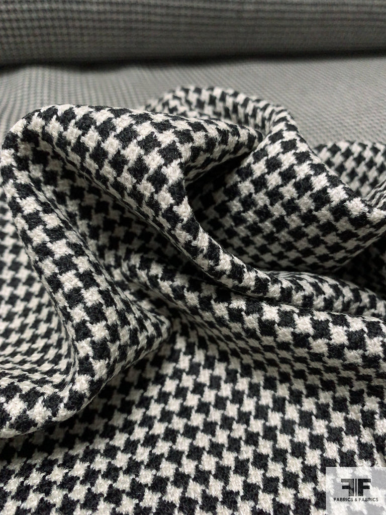 Italian Reversible Small Houndstooth Wool Jacket Weight Tweed - Black ...