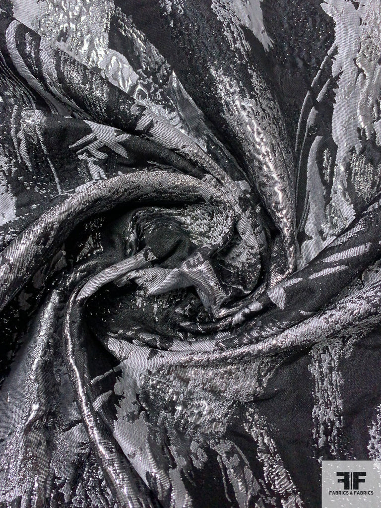 Brushstroke Textured Metallic Brocade - Silver/Grey/Black | FABRICS ...