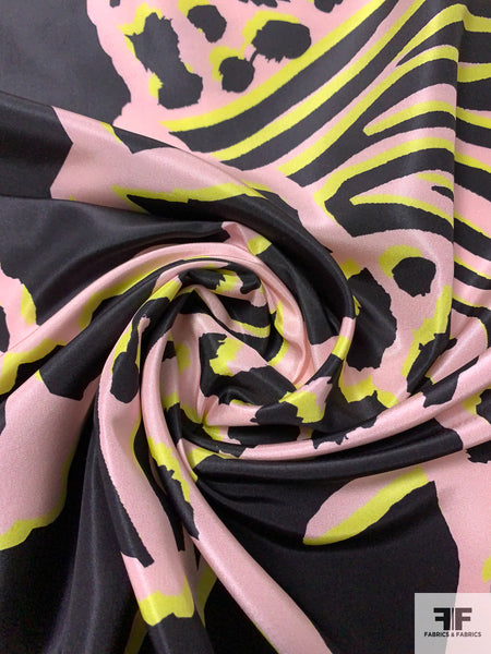 Animal Pattern Inspired Printed Silk Taffeta - Baby Pink/Black ...