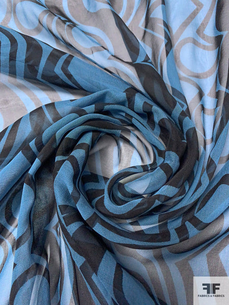 Linear Geometric Printed Silk Chiffon - Dusty Turquoise/Black | FABRICS ...