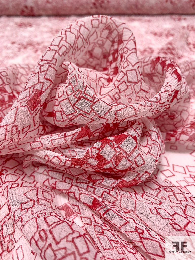 Cube Clusters Printed Crinkled Silk Chiffon - Red/Off-White | FABRICS ...