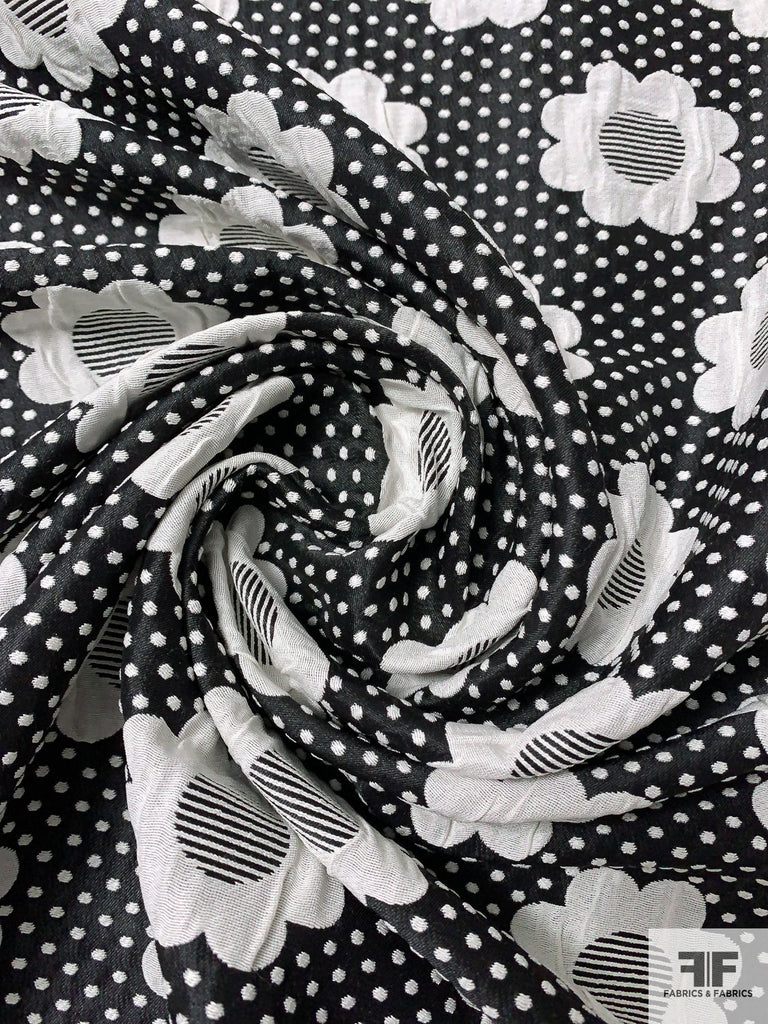 Cute Floral and Dot Pattern Double-Sided Brocade - Black/Off-White ...