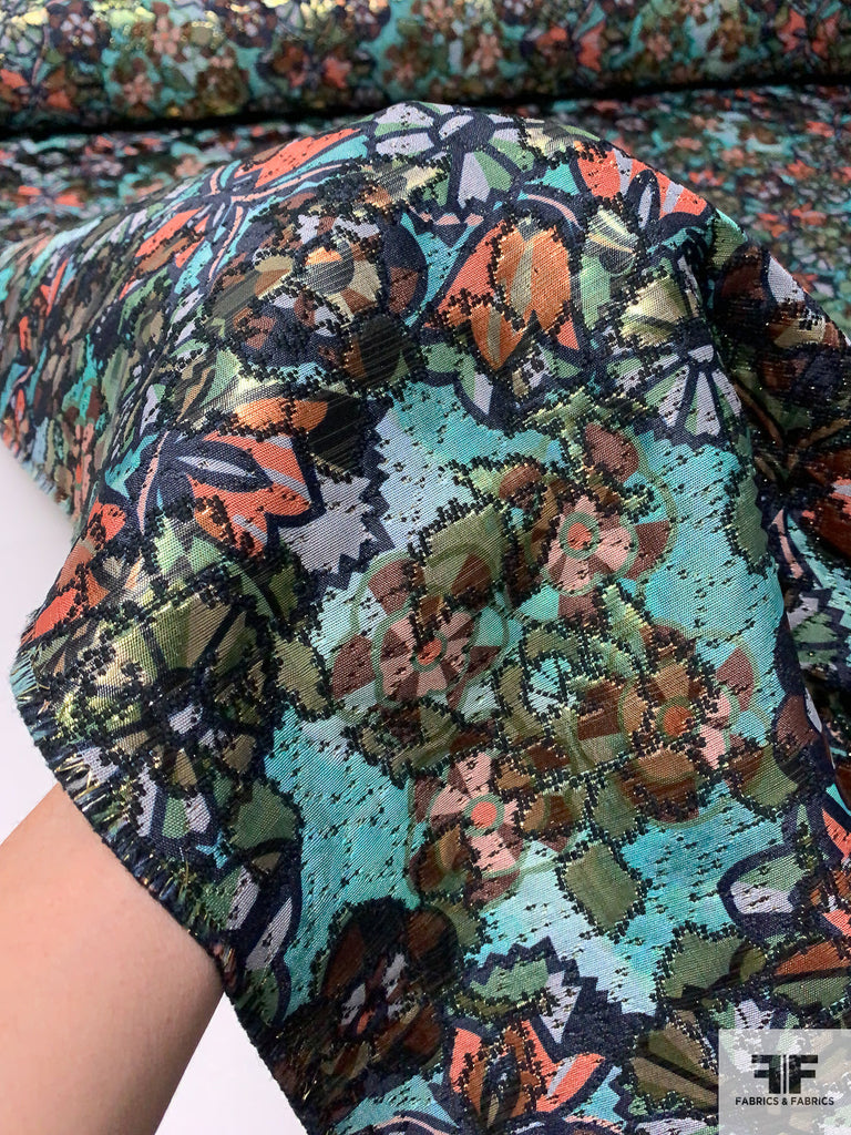 Famous NYC Designer Unique Floral Metallic Brocade - Turquoise ...