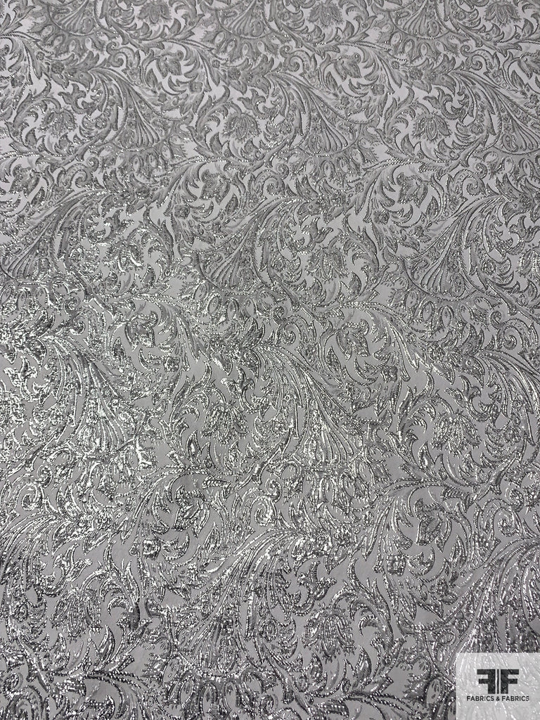 Famous NYC Designer Ornate Metallic Brocade - Silver/Off-White ...