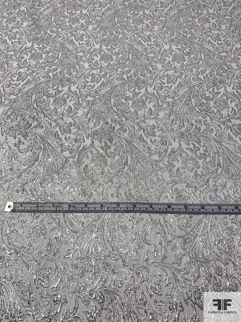 Famous NYC Designer Ornate Metallic Brocade - Silver/Off-White ...