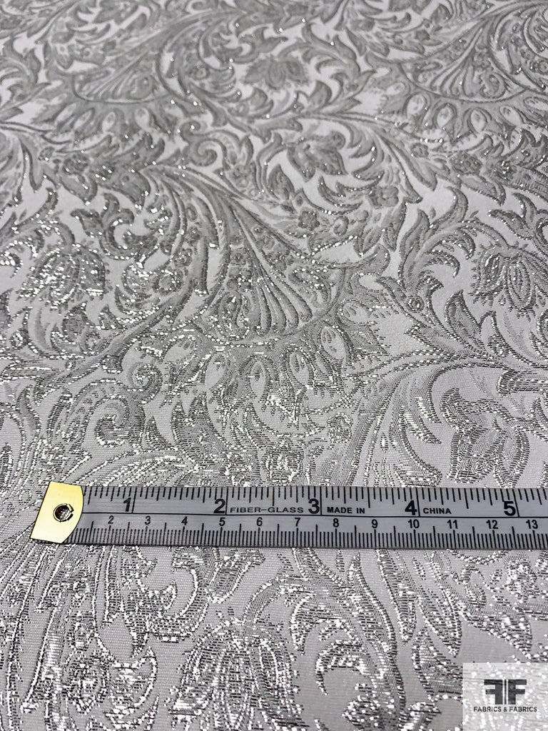 Famous NYC Designer Ornate Metallic Brocade - Silver/Off-White ...