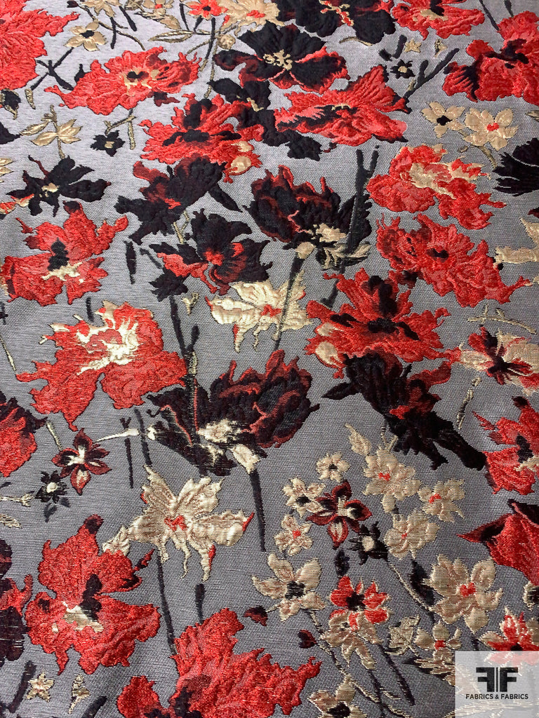Famous NYC Designer Romantic Floral Metallic Brocade - Red/Gold/Black ...