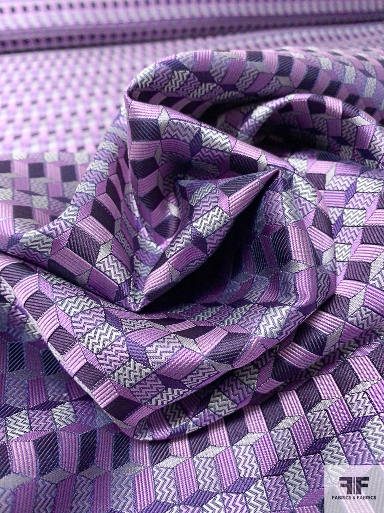 Cube Mosaic Silk Necktie Jacquard Brocade - Purple/Plum Lilac | FABRICS ...
