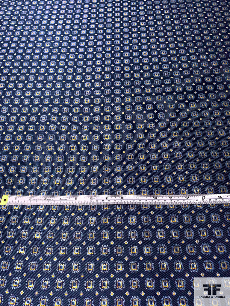 Ornate Frames Silk Necktie Jacquard Brocade - Navy/Ochre | FABRICS ...