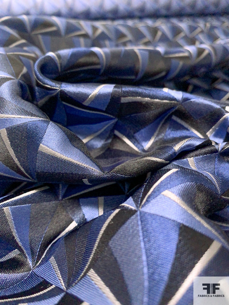 Triangle Mosaic Silk Necktie Jacquard Brocade - Shades of Blue ...