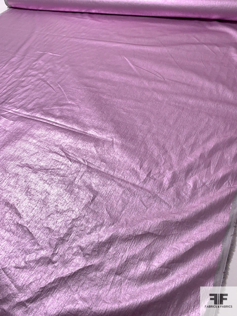 Italian Foil Printed Linen with Faux Leather Finish - Metallic Lilac ...