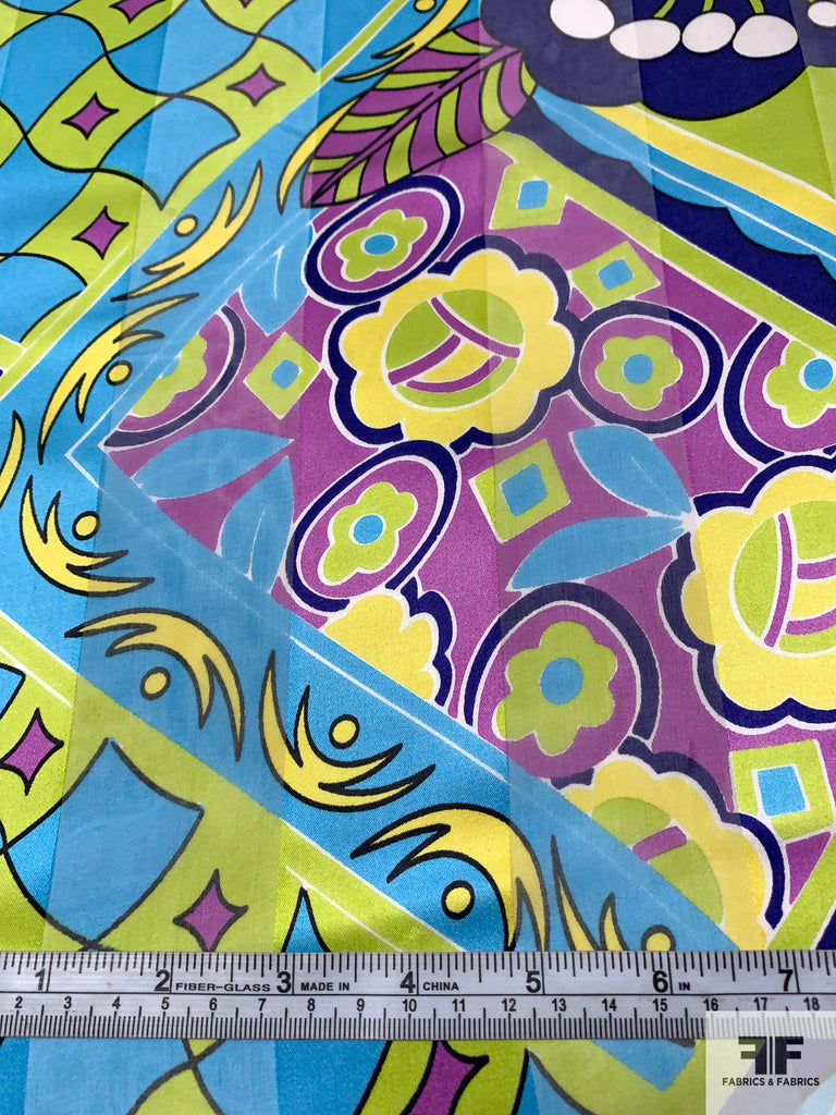 Groovy Geo-Floral Printed Satin Burnout Silk Silk Chiffon - Turquoise ...