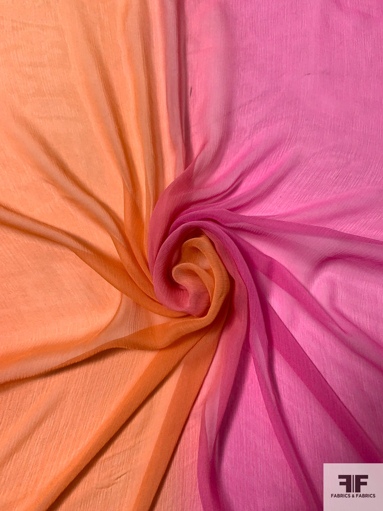 French Ombré Printed Crinkled Silk Chiffon - Orange/Pink | FABRICS ...