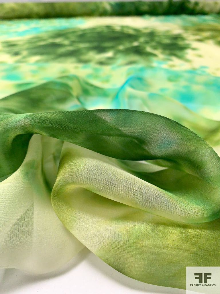 Abstract Tie-Dye Printed Silk Chiffon - Shades of Green | FABRICS ...