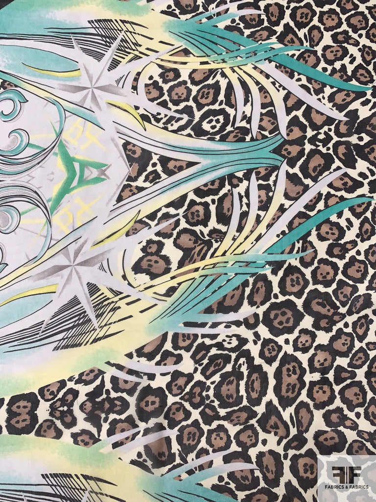 Exotic and Animal Pattern Border Printed Silk Chiffon - Ocean Green ...