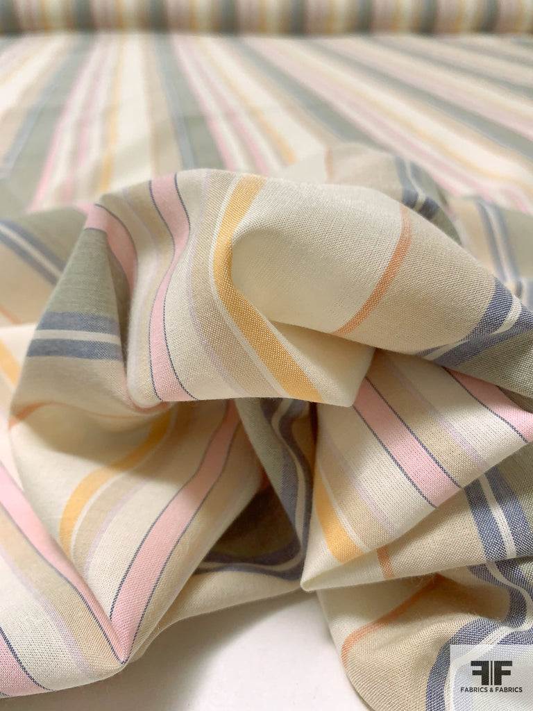 Vertical Striped Yarn-Dyed Cotton Voile - Earthy Grey / Tan / Light ...