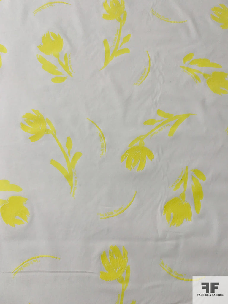 Floral Printed and Flocked Stretch Cotton Lawn - Yellow/Off-White ...