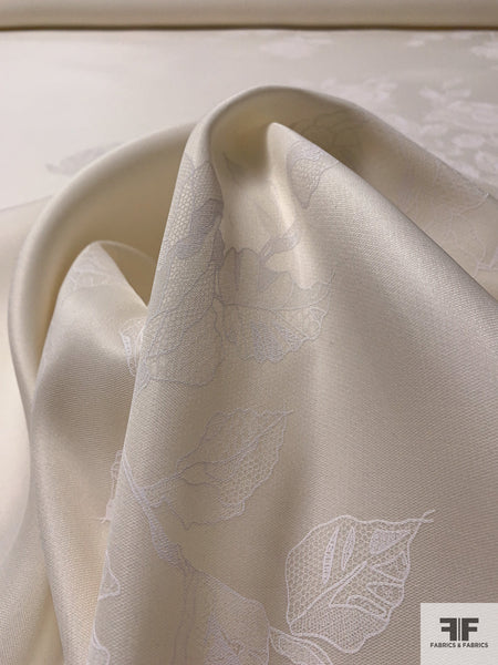 Italian Floral Printed Heavy Silk Gazar Panel - Light Ivory/White ...