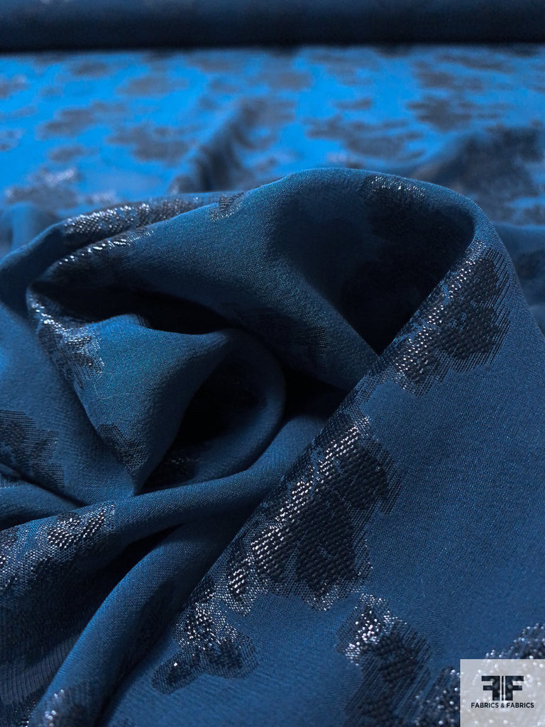 J Mendel Italian Metallic Floral Silk Chiffon - Dark Teal | FABRICS ...